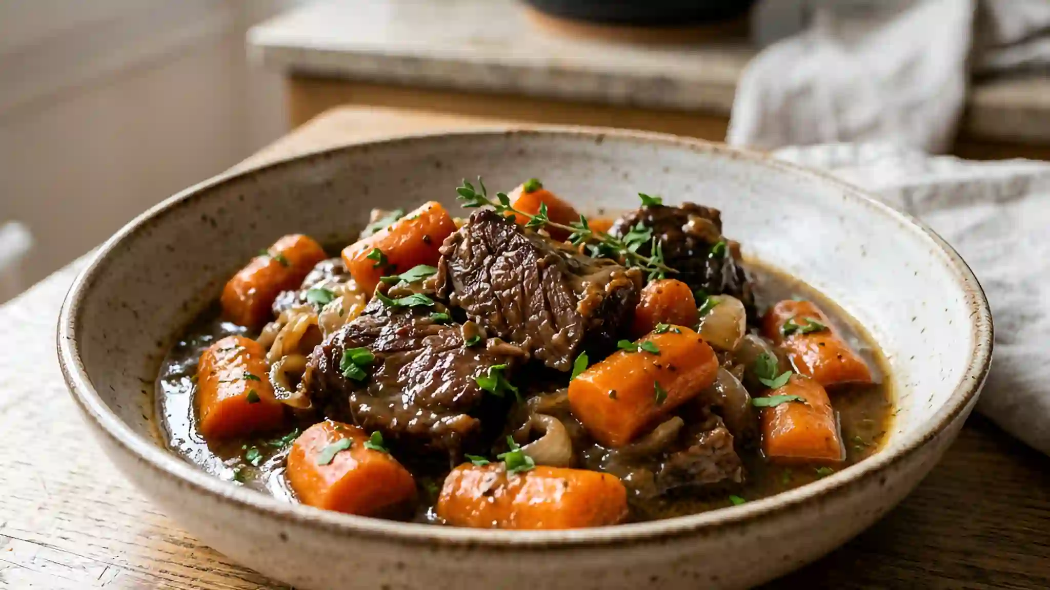 Recette traditionnelle de bœuf braisé aux carottes fondantes ...