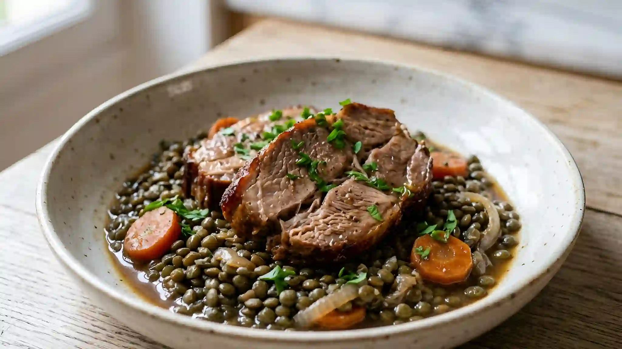 Palette de porc aux lentilles vertes : recette traditionnelle facile et ...