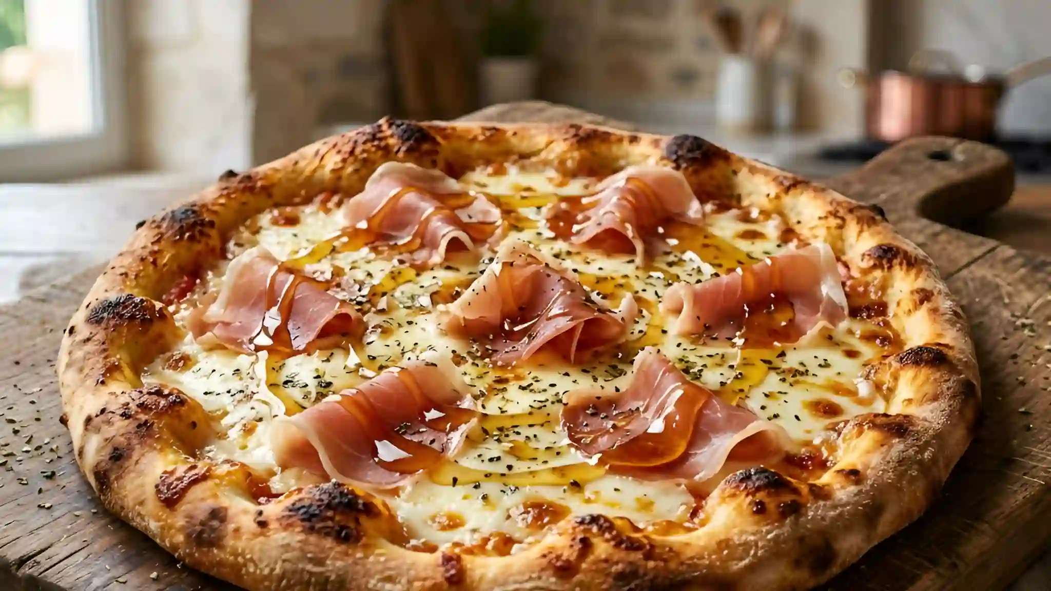 Recette facile de pizza au miel et jambon cru - LesBonnesRecettes.fr
