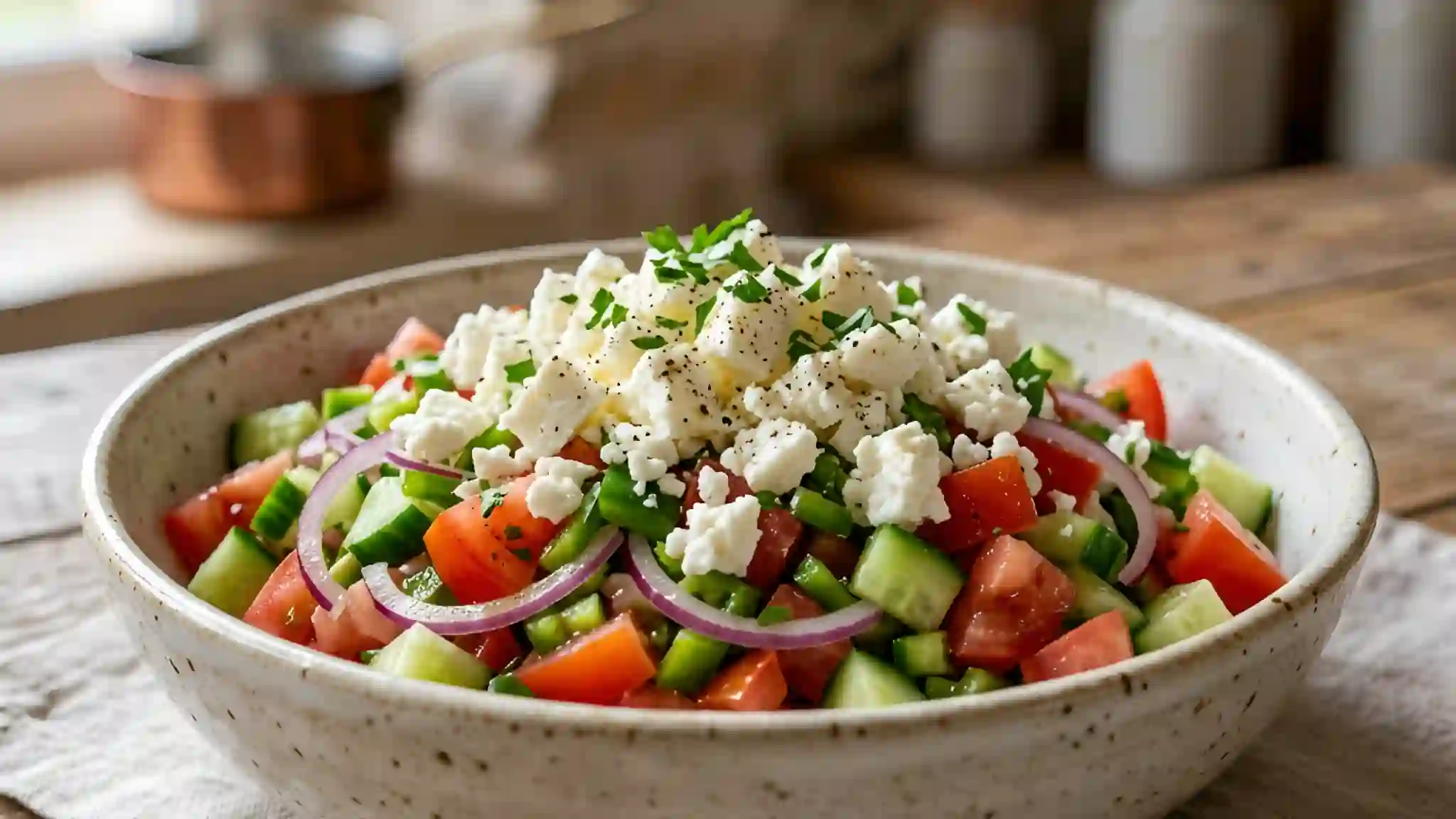 Recette facile de salade Chopska bulgare traditionnelle au fromage feta ...