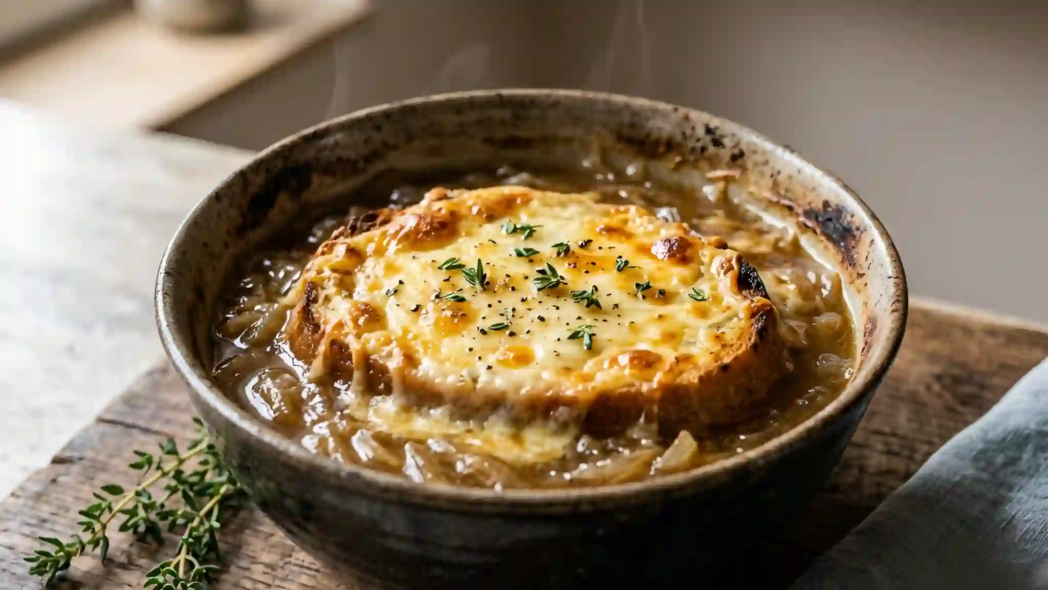 Recette facile de soupe à l'oignon gratinée au camembert, savoureuse et ...