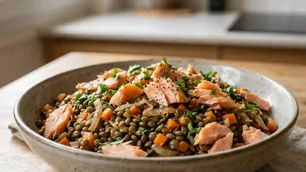 Salade de haddock et lentilles : la recette bistrot - LesBonnesRecettes.fr