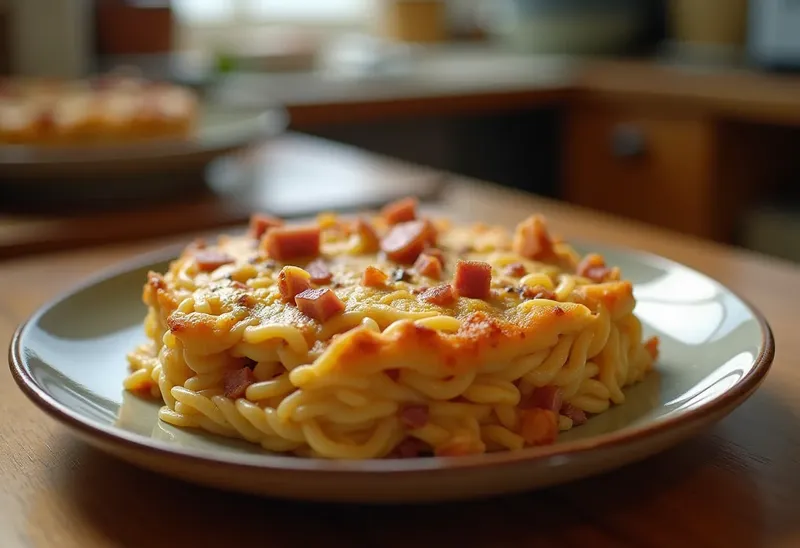 Recette facile de gâteau de pâtes au jambon et oignons caramélisés ...