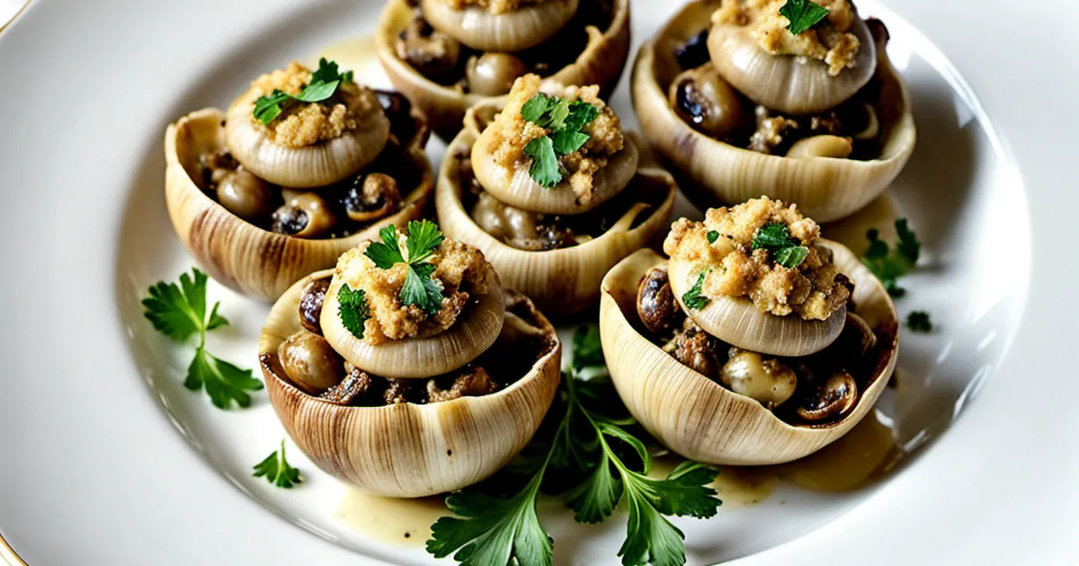 Coquilles de champignons farcies aux escargots à la crème d'ail ...