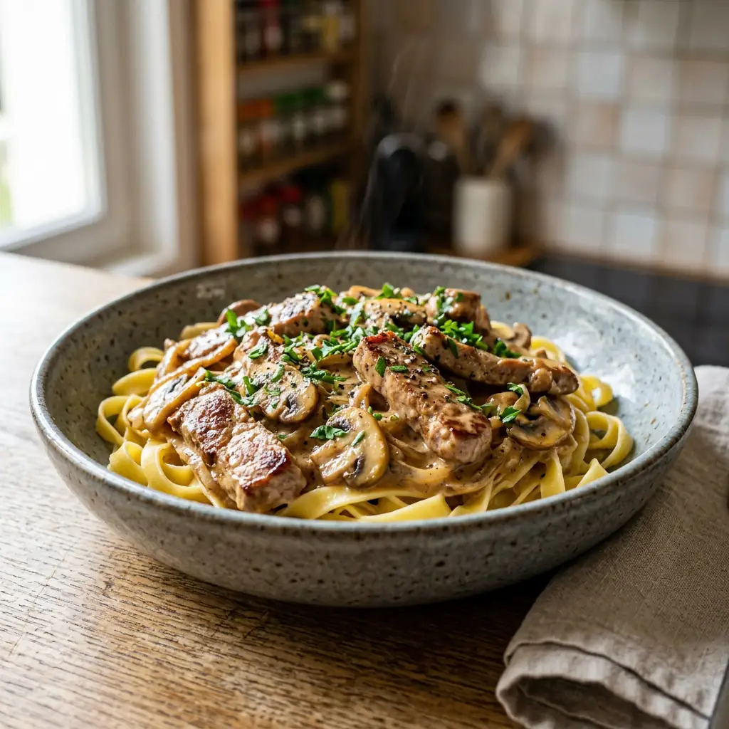 Porc Stroganoff : la recette onctueuse à la moutarde - LesBonnesRecettes.fr
