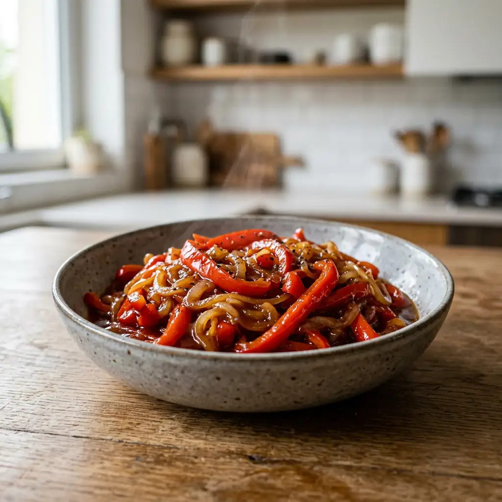 Poivrons aigres-doux : la recette facile et fondante - LesBonnesRecettes.fr