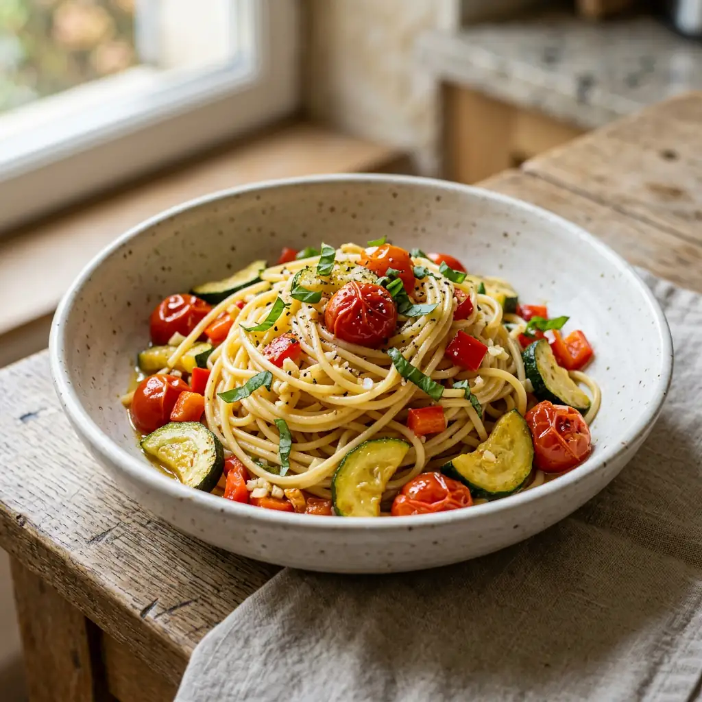 Spaghetti aux légumes d'été : la recette ensoleillée - LesBonnesRecettes.fr